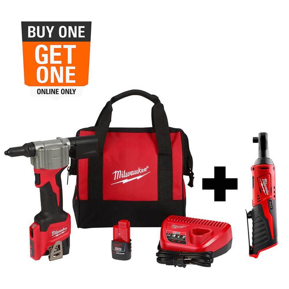 Milwaukee M12 12-Volt Lithium-Ion Cordless Rivet Tool Kit with M12 3/8 ...
