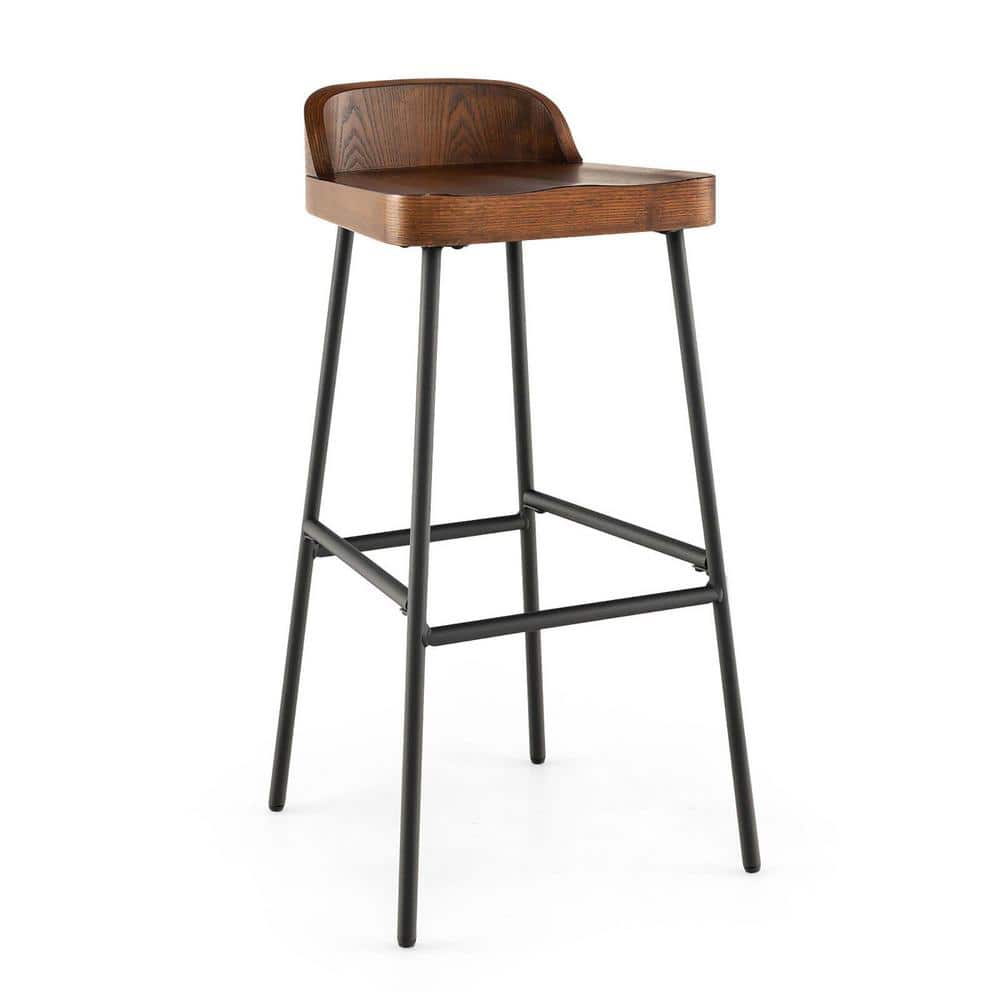 Gymax Industrial 29 in. Rustic Brown Low Back Metal Bar Stool Bar ...