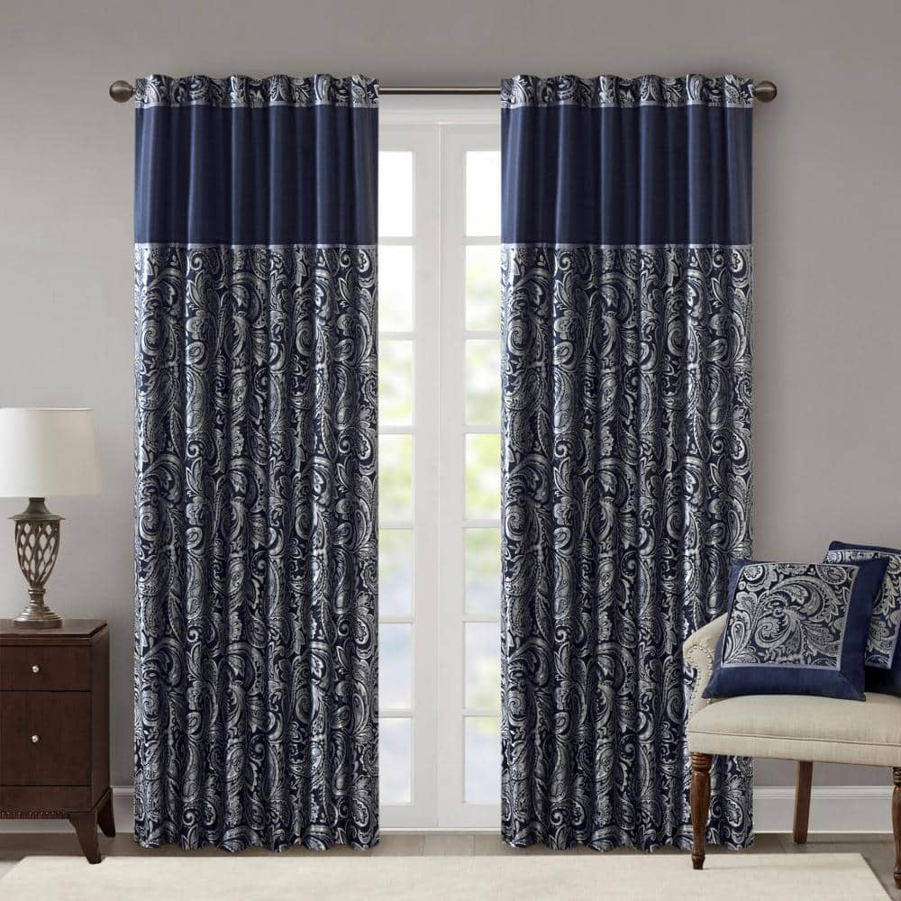 Madison Park Whitman Navy Paisley Polyester 50 in. W x 108 in. L Light ...