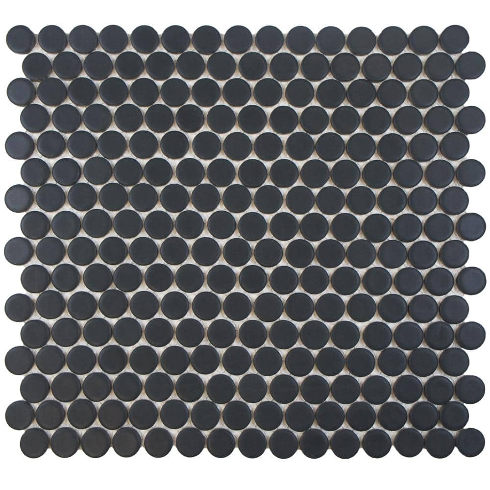 Merola Tile Hudson Penny Round Matte Black 6 in. x 6 in. Porcelain ...