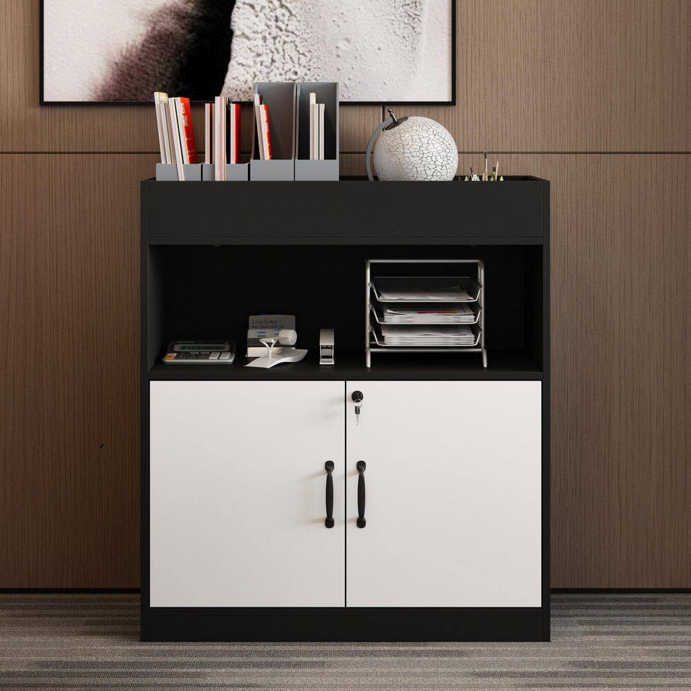 FUFU&GAGA Black & White 35.4 in. H Accent Storage Cabinet, Office ...