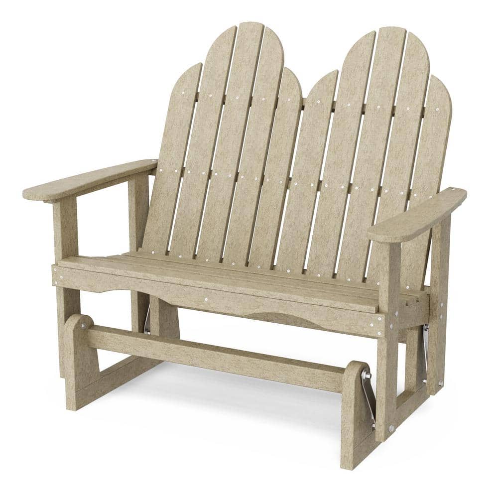 WILDRIDGE Classic 2-Person Weathered Wood Plastic Outdoor Adirondack ...