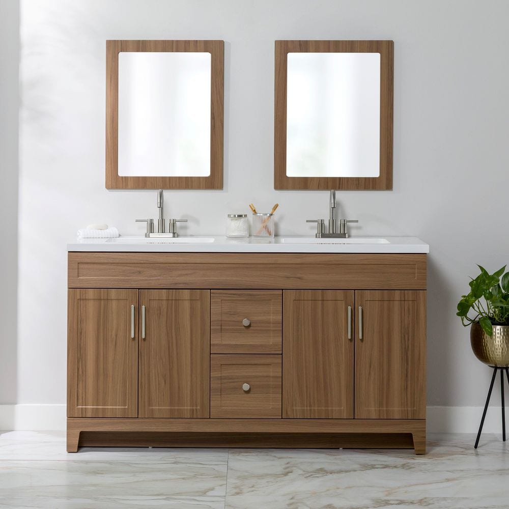 Glacier Bay Chasbury 61 in. Double Sink Nomad Bath Vanity with White ...