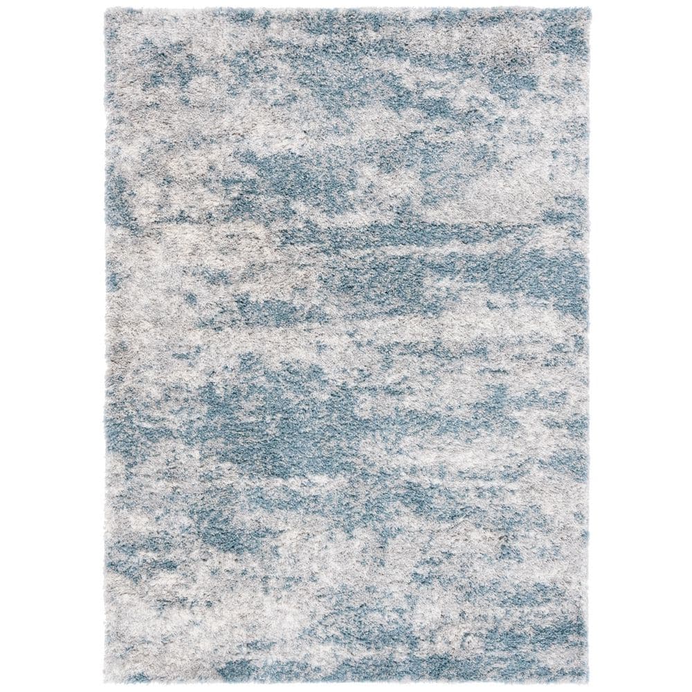 SAFAVIEH Berber Shag 4 ft. x 6 ft. Ivory/Blue Abstract Marle Area Rug ...