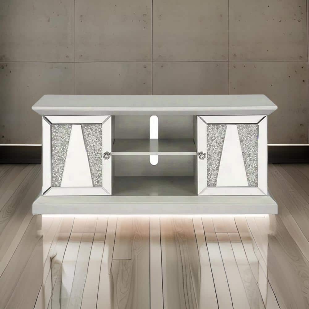 Benjara Silver TV Stand Fits TVs up to 54.75 to 59.75 in. with 2 ...