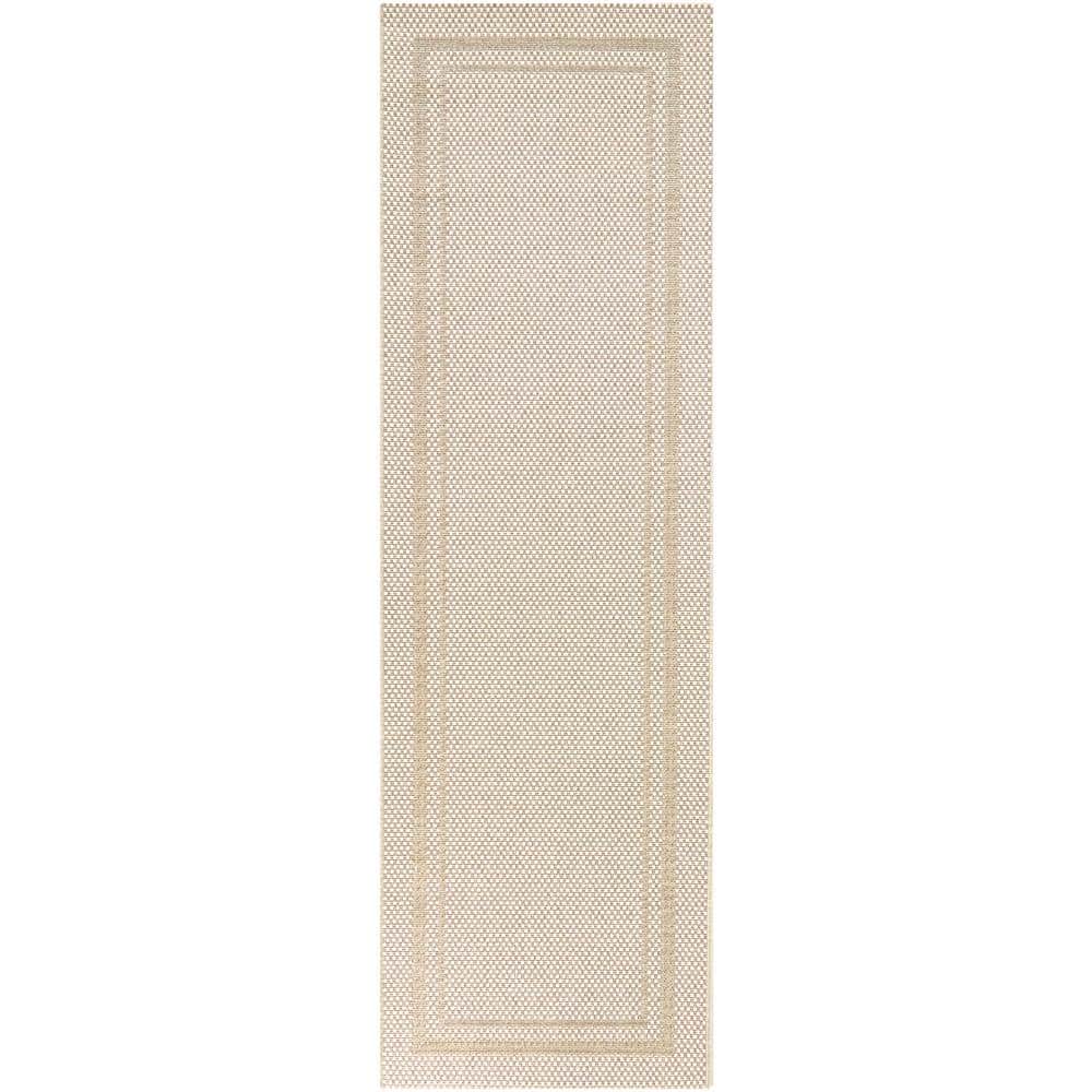Hampton Bay Cream 2 ft. x 7 ft. Runner Border Indoor/Outdoor Area Rug ...