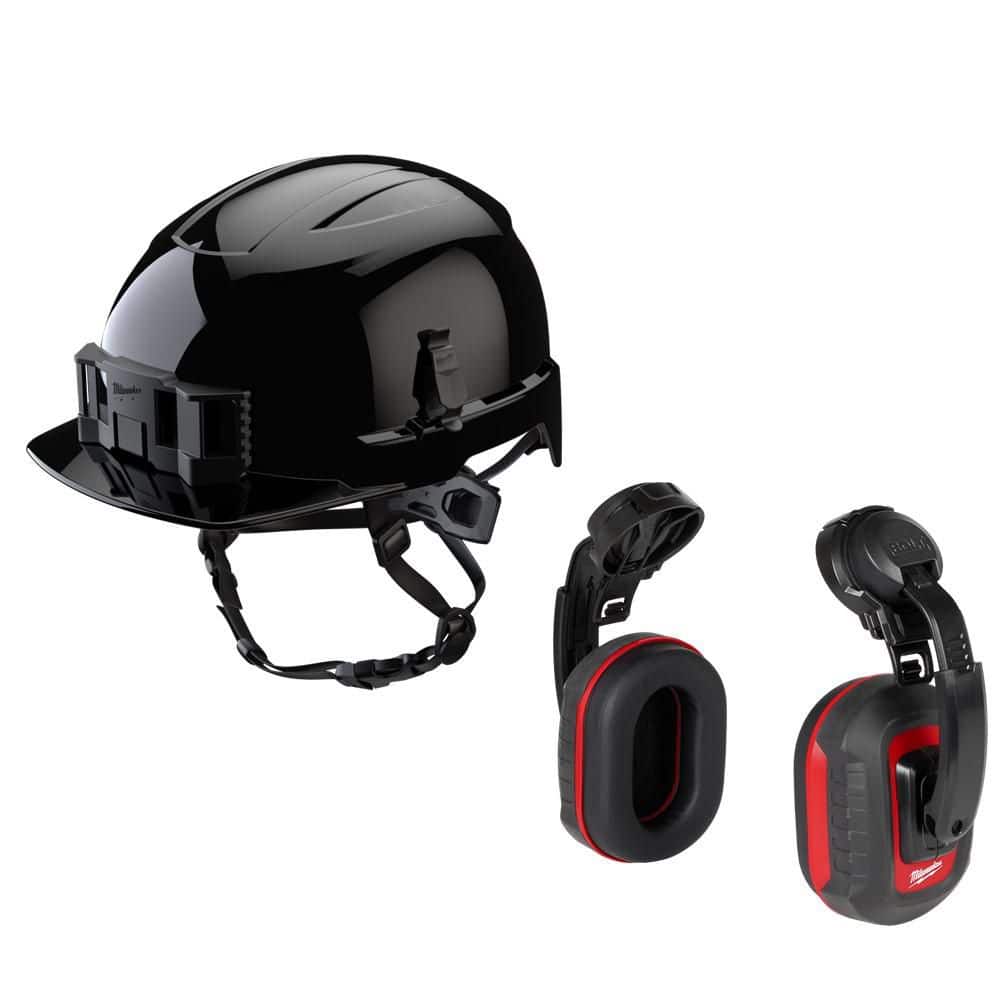 Milwaukee BOLT Black Type 2 Class E Front Brim Non-Vented Safety Helmet W/ BOLT Earmuffs with ...