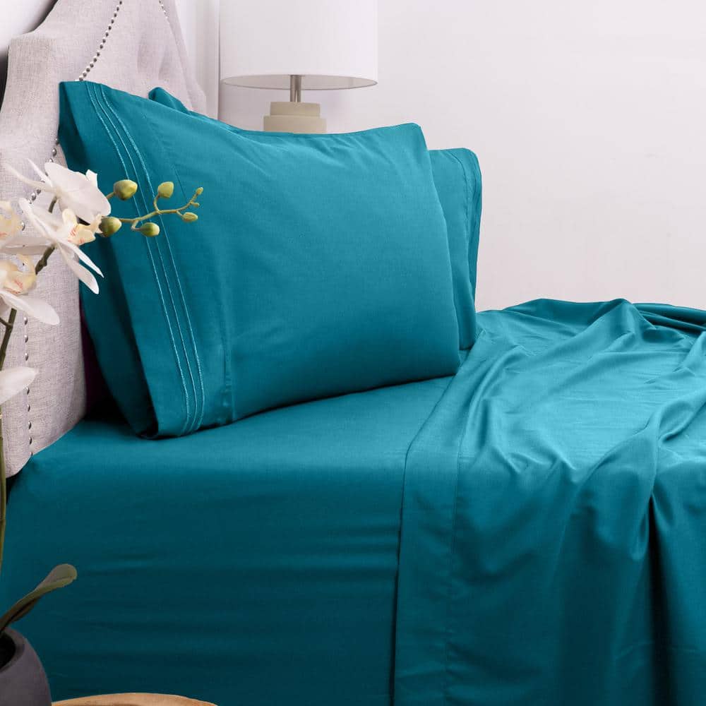 Sweet Home Collection 1800 Series 3 Piece Teal Solid Color Microfiber ...