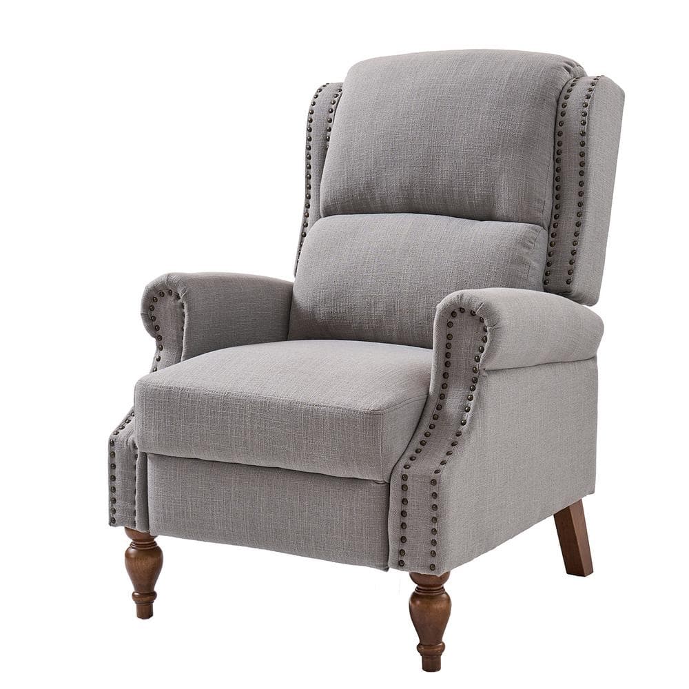 JAYDEN CREATION Sharon Grey Traditional Roll Arm Manual Recliner with ...