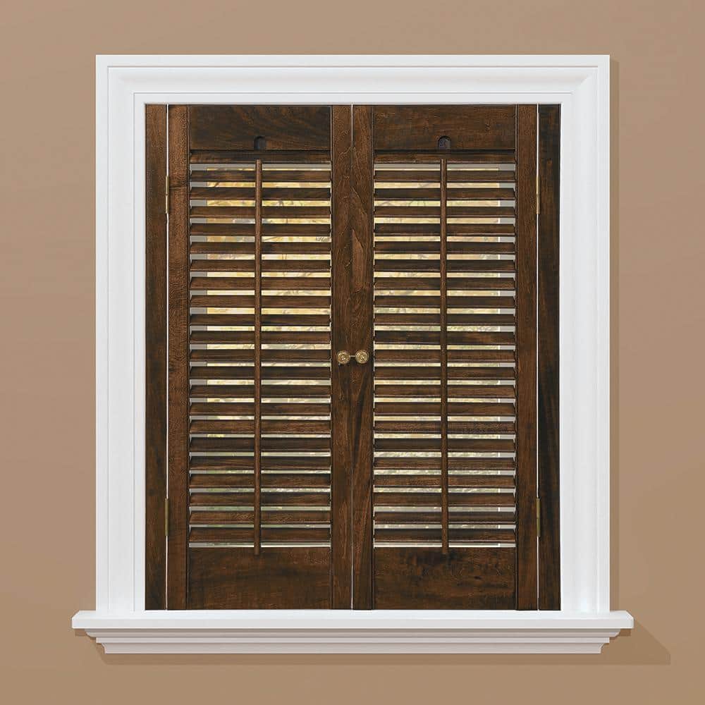 HOME basics Walnut 1-1/4 in. Traditional Real Wood Interior Shutter 23 to 25 in. W x 28 in. L ...