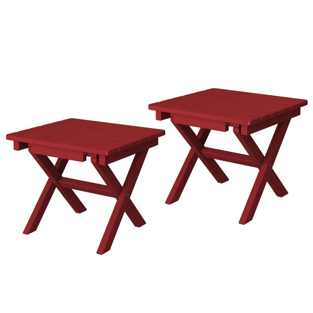 JEAREY Dark Red HDPE Plastic Portable Patio End Table Folding Outdoor ...