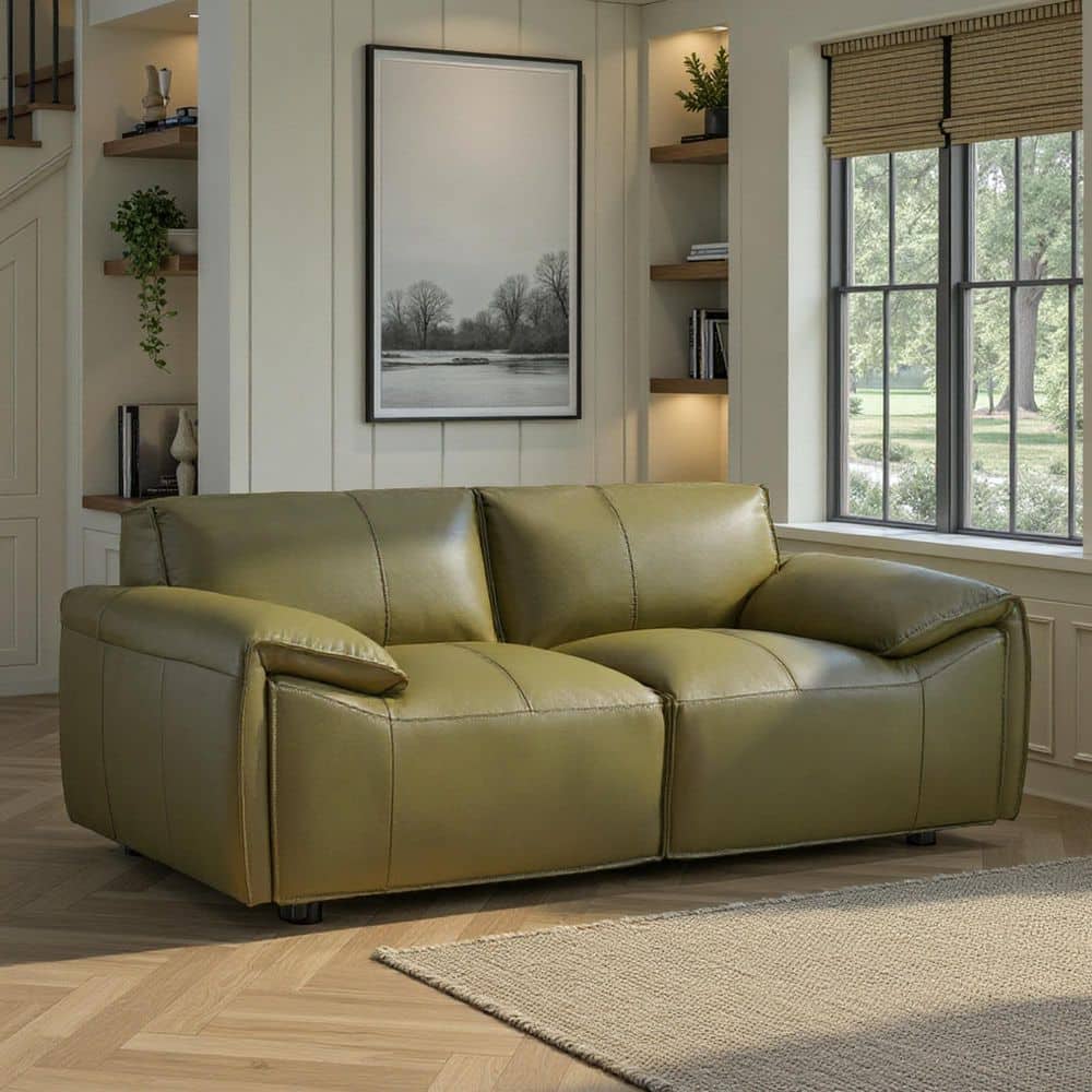 Armen Living Tanner Modern 74 in. Top Grain Genuine Leather 2-Seat ...