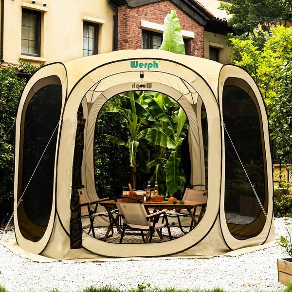 Werph 10 ft. x 10 ft. Beige Portable Canopy Tent with Mesh Mosquito Net ...