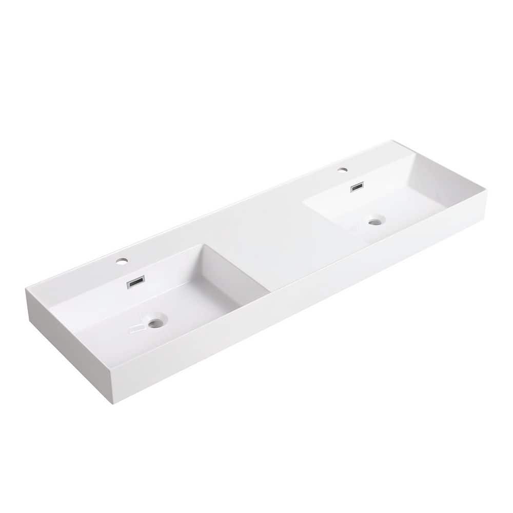 Satico 59.06 in. Drop-In Rectangular Resin Double Basin Bathroom Sink ...