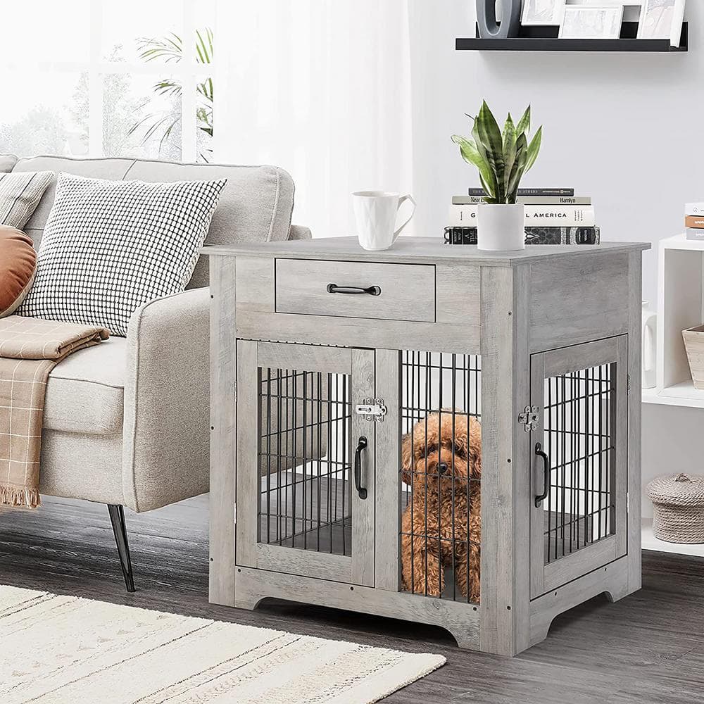 AndMakers Light Grey Wooden Dog House with Drawer IH-0TK9U64F - The ...