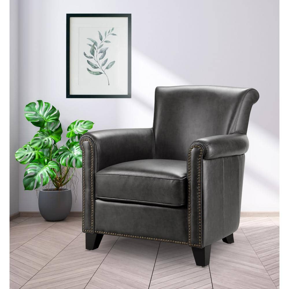 DEVON & CLAIRE Baron Gray Leather Armchair RX-18033-GRY - The Home Depot