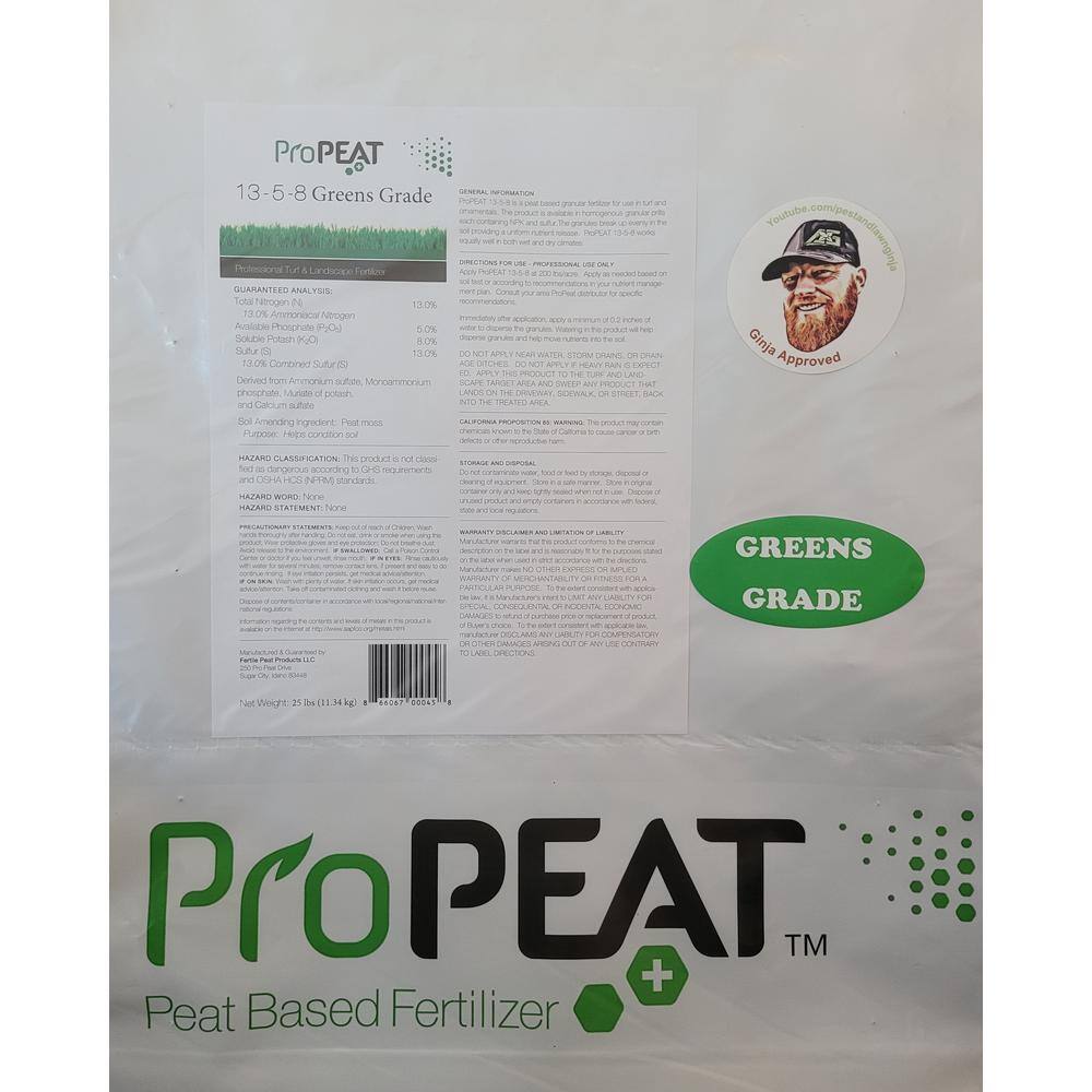 PROPEAT 25 lbs. 5,445 sq. ft. Dry Lawn Fertilizer (13-5-8 Greens Grade ...
