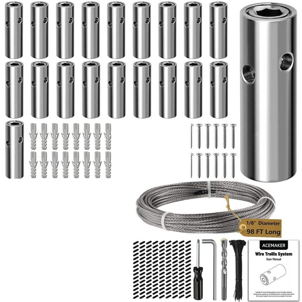98 ft. Adjustable Spacing Stainless Steel Wire Trellis with 20-Set Wire ...