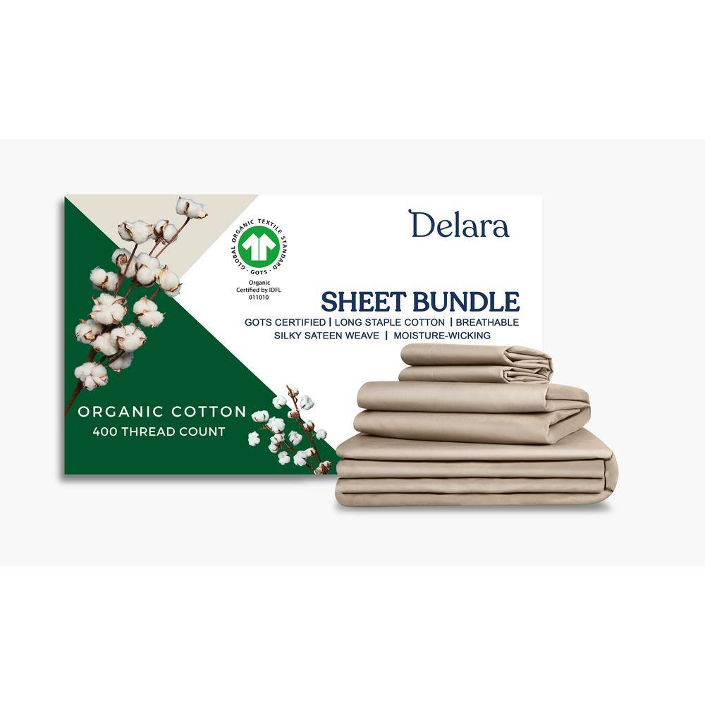 Delara 7-Piece Natural Sheet Bundle Set 100% Organic Cotton Full Duvet ...