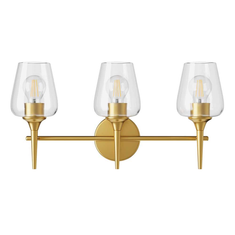 PUDO 21.69 in. 3-Light Gold Vanity Light with Clear Glass for Bathroom ...