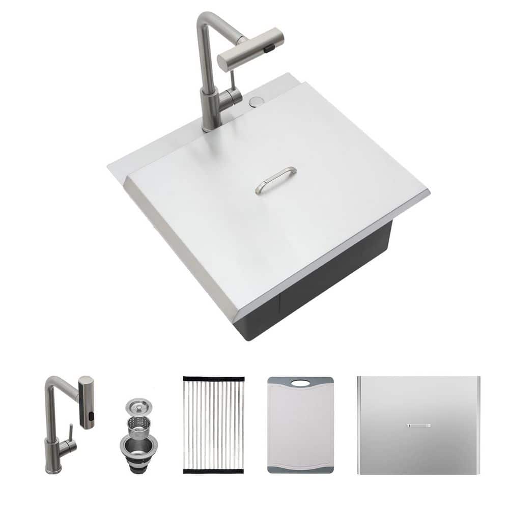 JimsMaison 21 in. Drop-In Single Bowl 16-Gauge Brushed Nickel Stainless ...