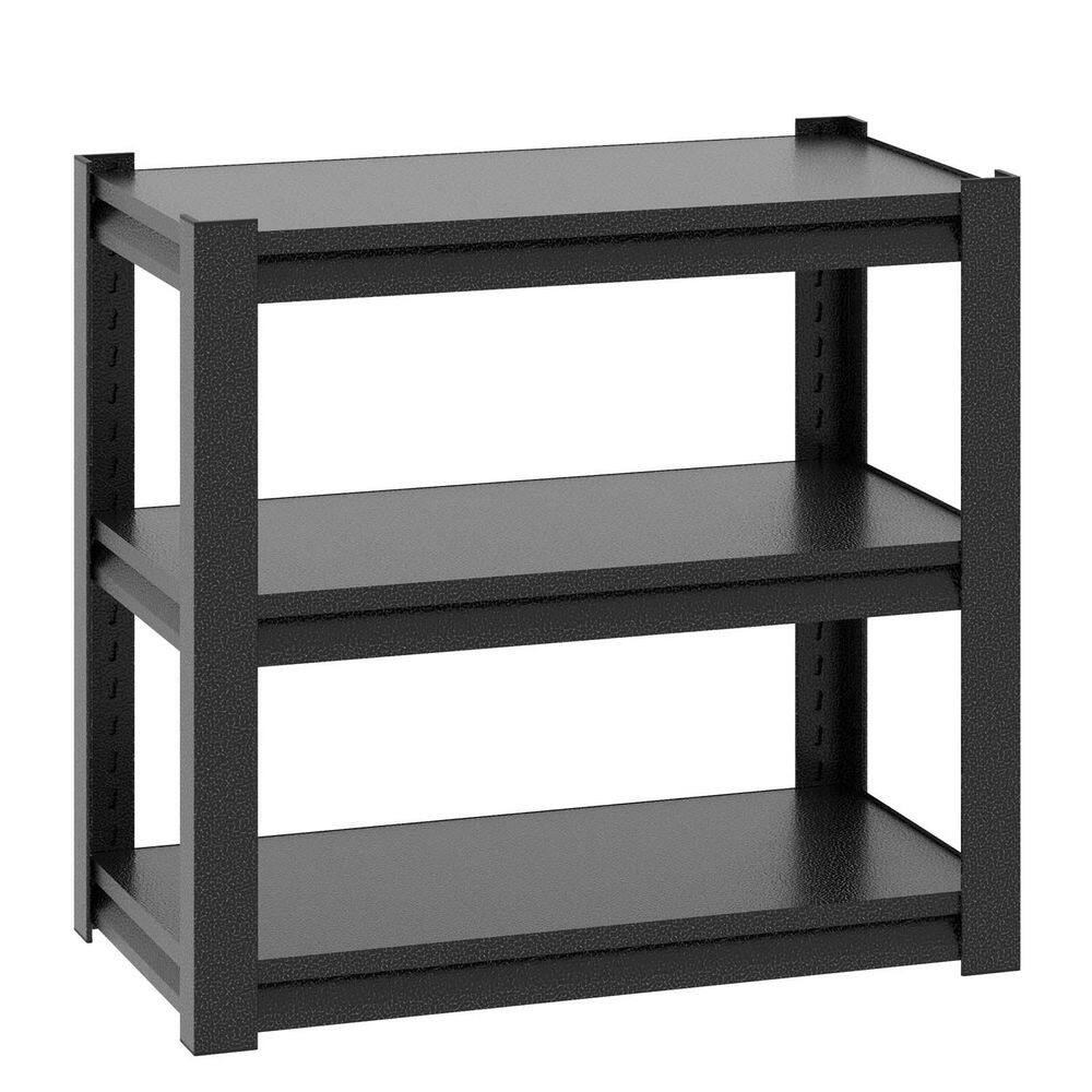 3-Tier Black Adjustable Metal Shelves Heavy Duty Garage Shelf Plant ...