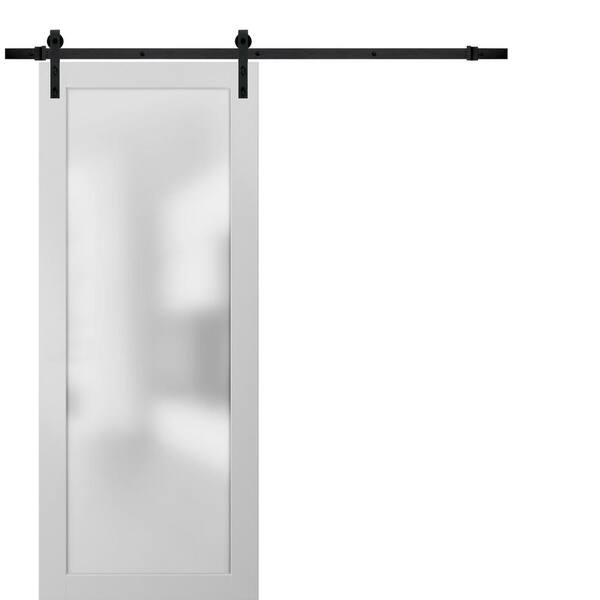 Sartodoors 32 in. x 80 in. 1 Panel Frosted Glass White Solid Wood ...