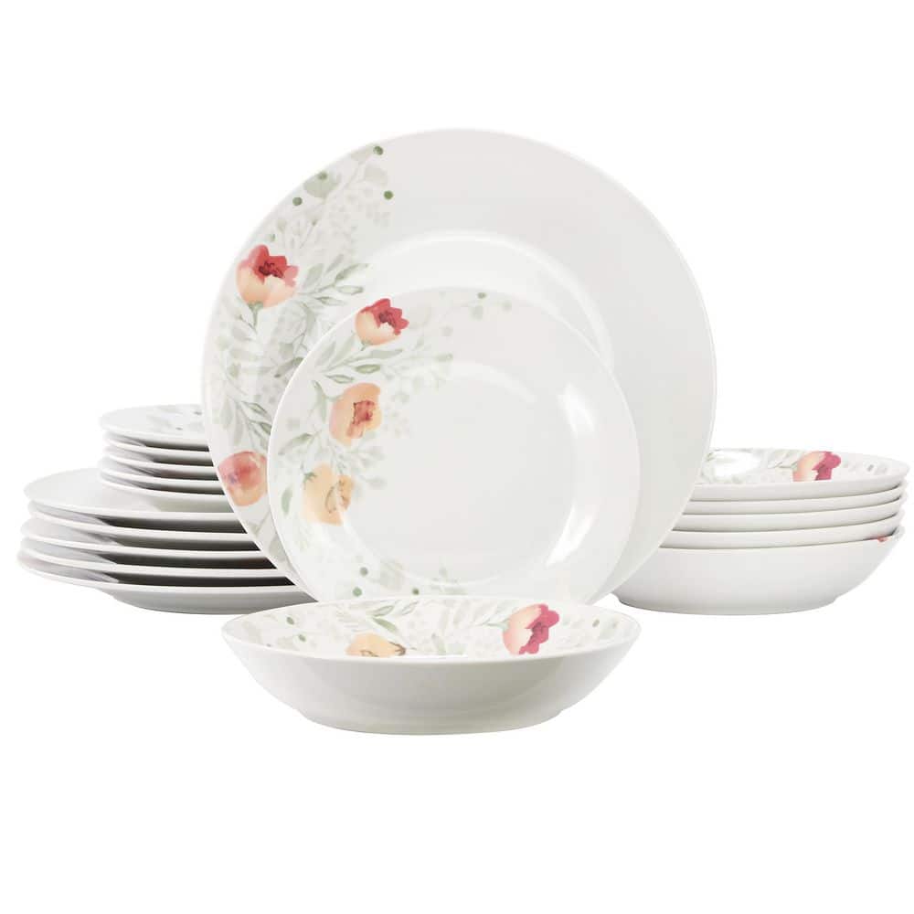 Elama Poppy 18-Piece Porcelain Dinnerware Set, Service for 6 in. White ...