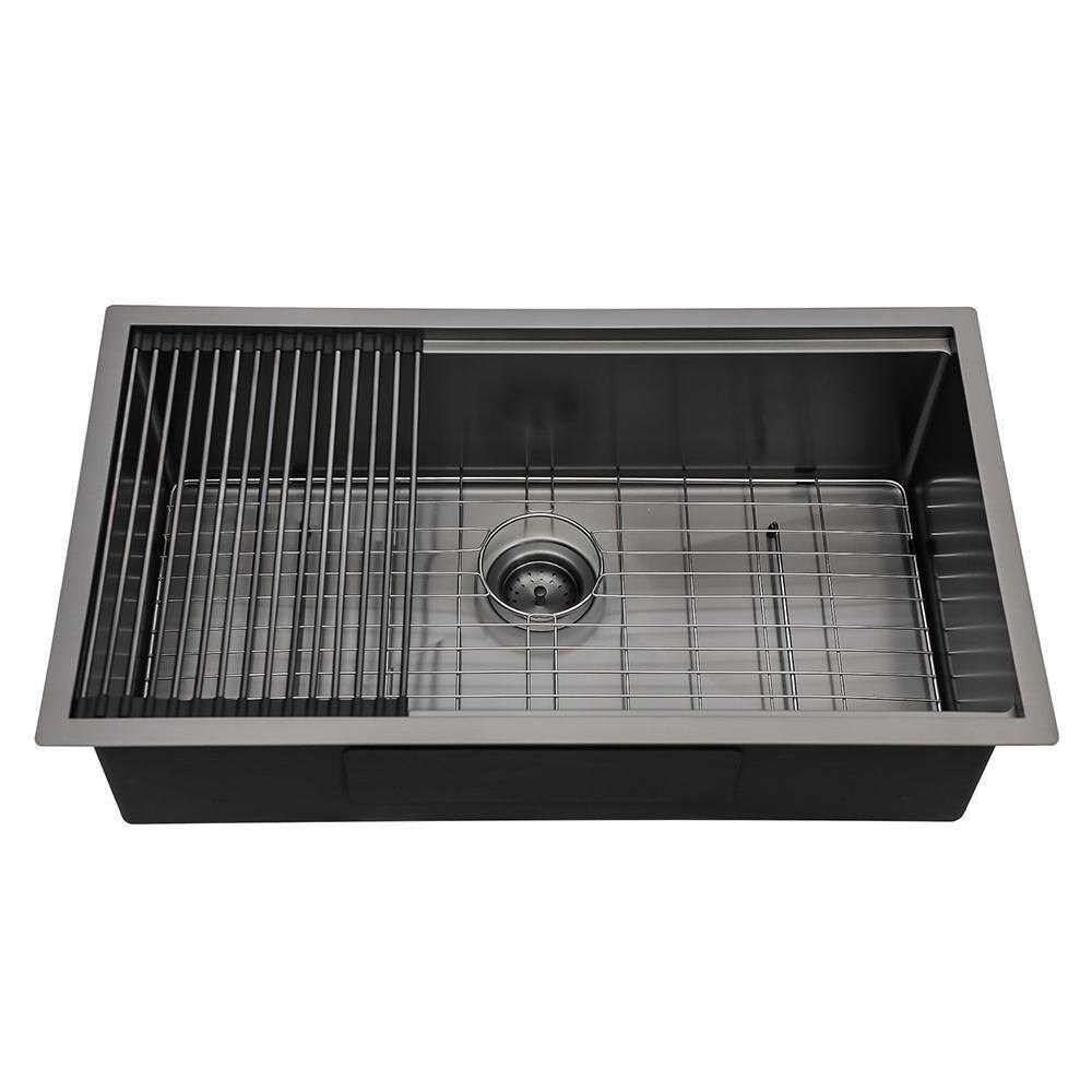 Modland Loile 28 in. L Undermount Single Bowl 16-Gauge Gunmetal Black ...