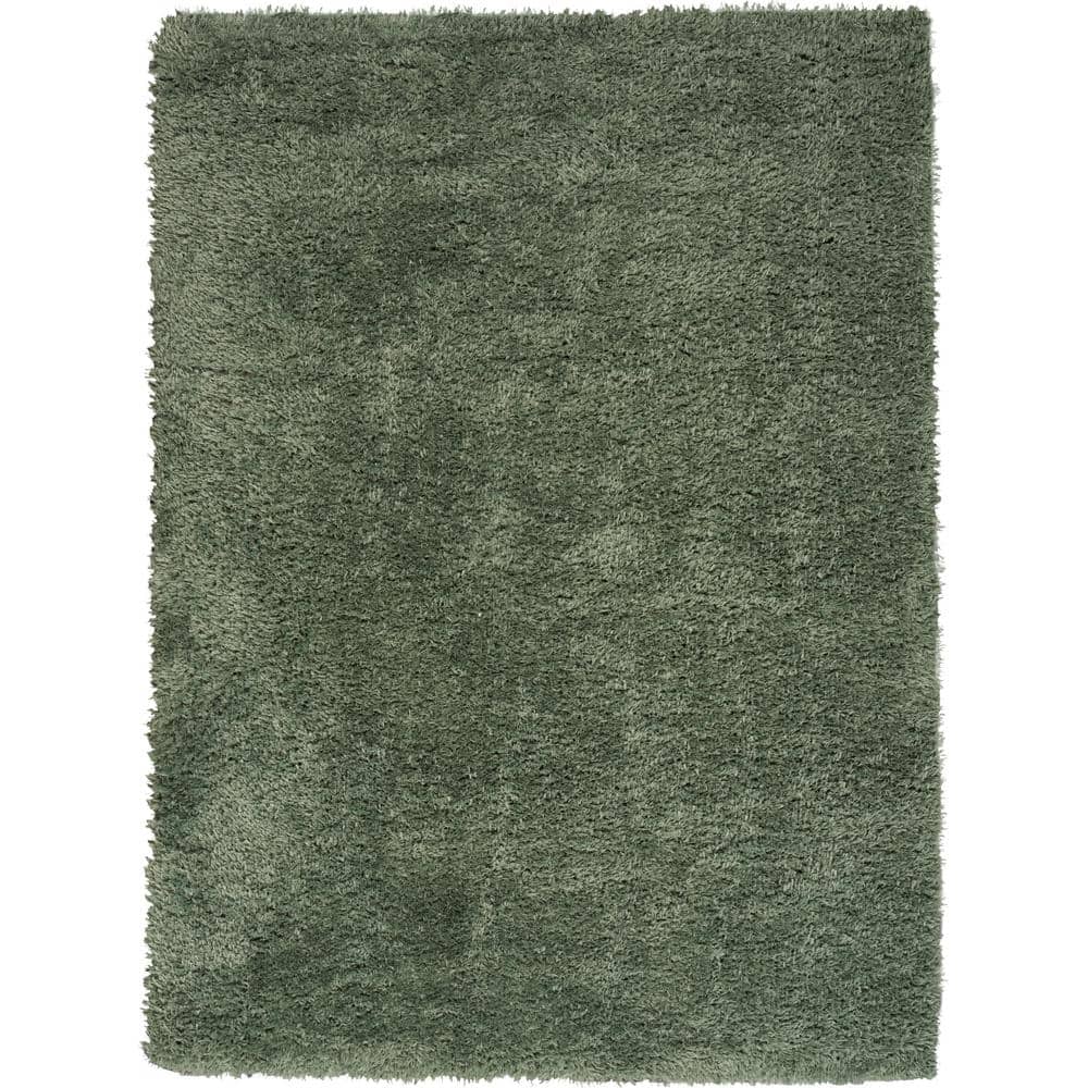 Nourison Lush Shag Sage 5 ft. x 7 ft. Abstract Plush Contemporary Area ...