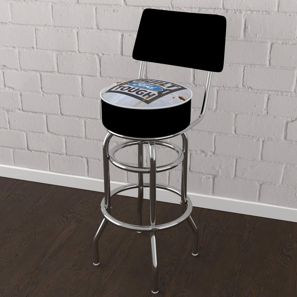 Ford Built Ford Tough 31 in. White Low Back Metal Bar Stool with Vinyl ...