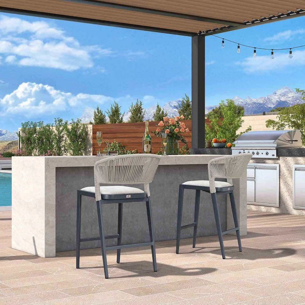 PURPLE LEAF Modern Aluminum Low Back Rattan Counter Height Outdoor Bar ...