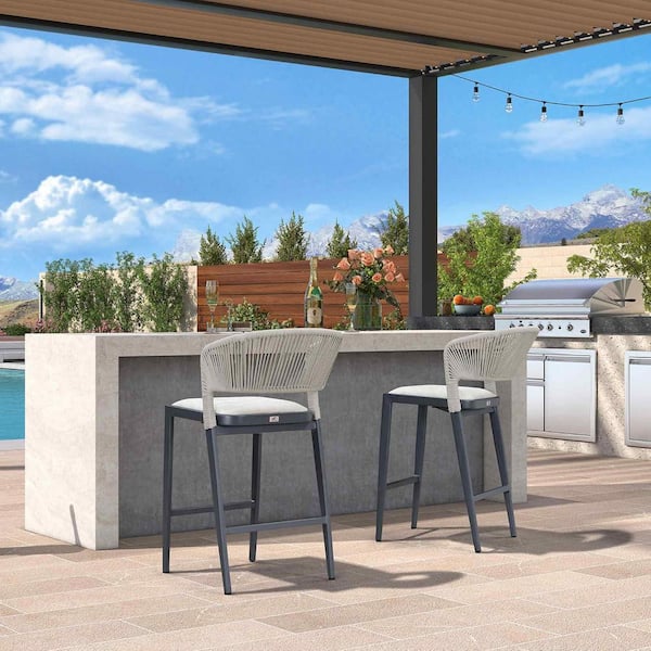 PURPLE LEAF Modern Aluminum Low Back Rattan Counter Height Outdoor Bar ...