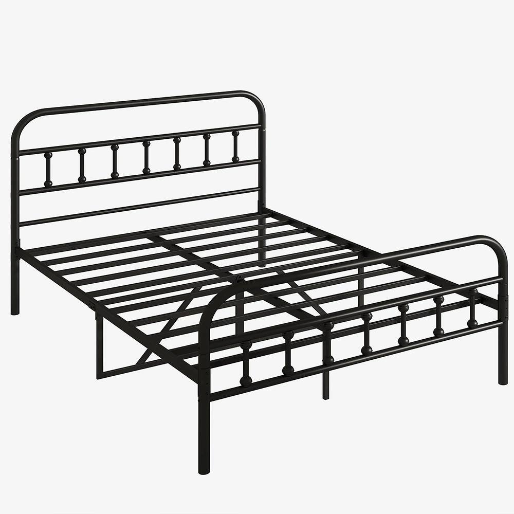 YOFE Black Metal Frame Full Platform Bed with Headboard, Bedroom ...