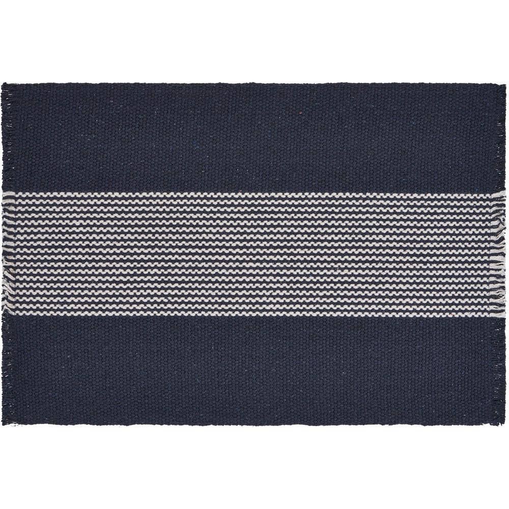 LR Home Bold 19 in. x 13 in. Navy / White Striped Cotton Placemats (Set ...