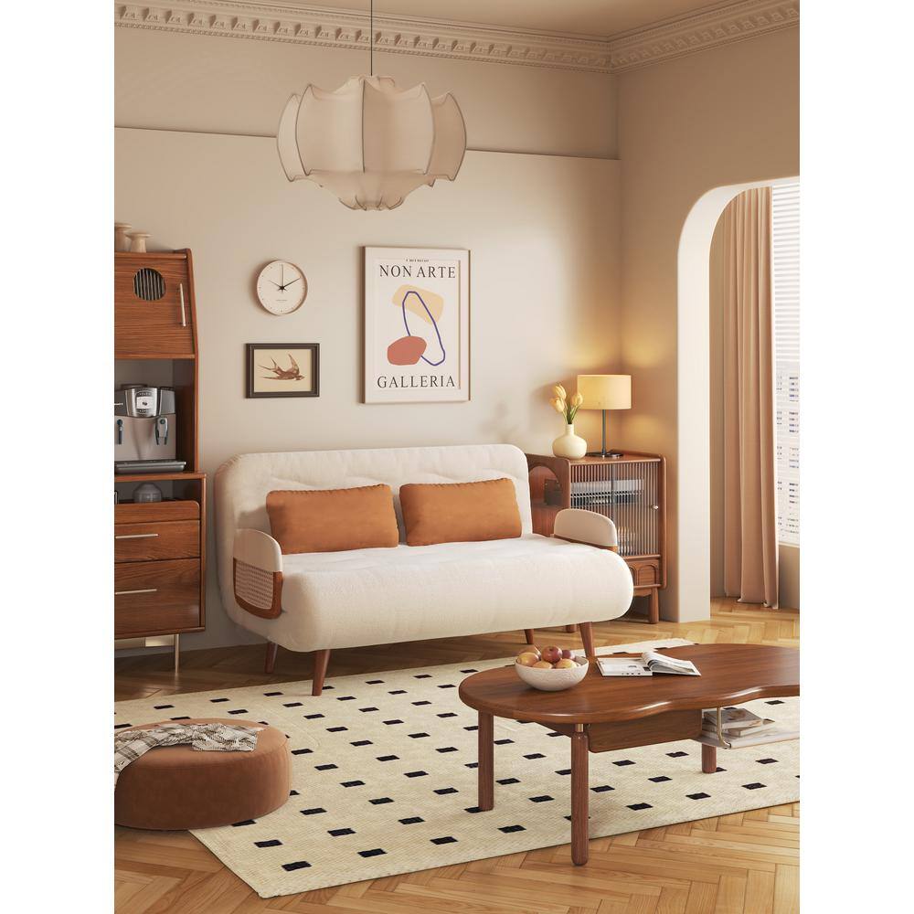 JASIWAY 59.06 in. Beige Wood Frame Faux Leather Sofa Bed J-P2209Y-150 ...