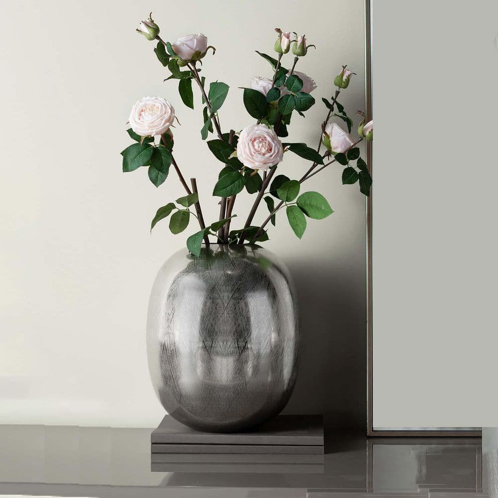 15 in. Silver Aluminum Streak Design Oval Decorative Vase, Modern ...