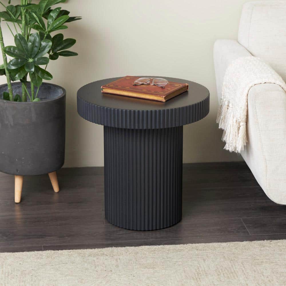Litton Lane 20 in. Black Large Round Manufactured Wood End Table 044448 ...