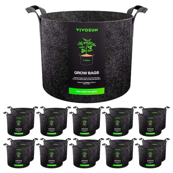 VIVOSUN 1 Gal. Black Heavy Duty Thickened Nonwoven Fabric Grow Bags ...
