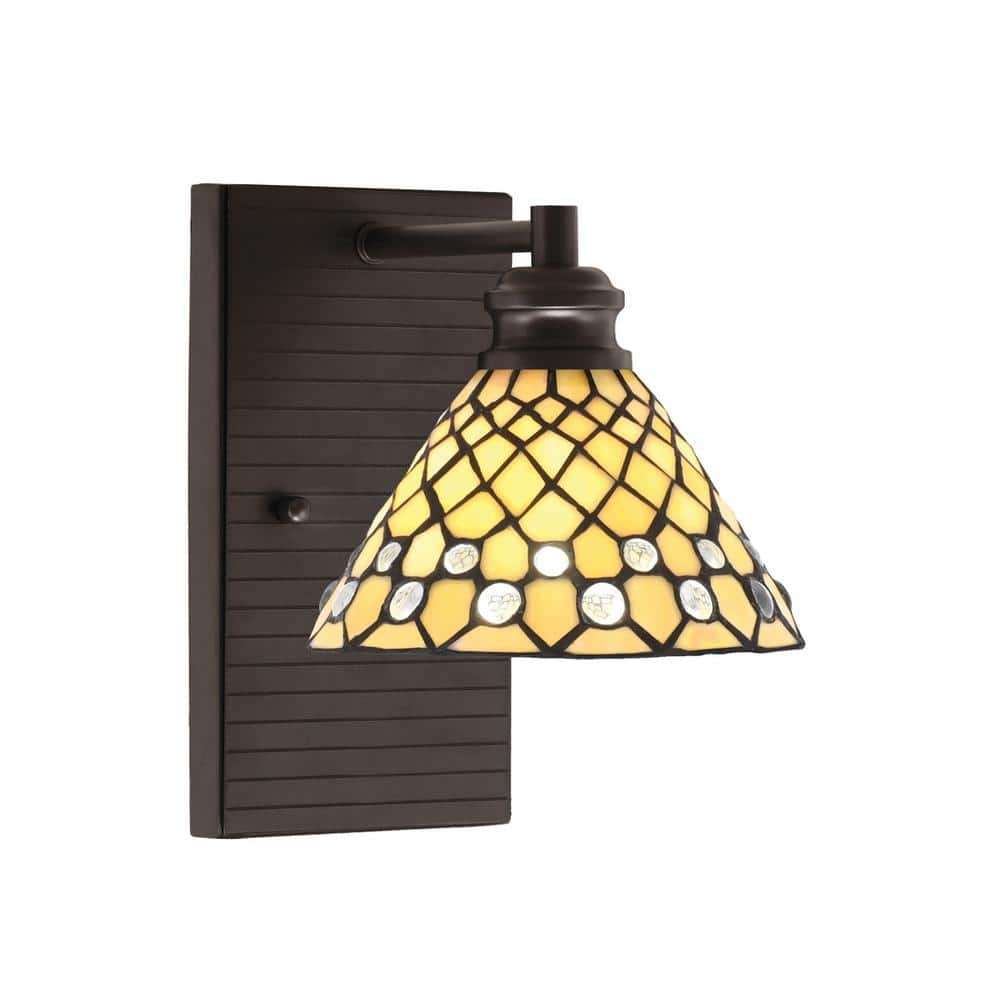 Albany 1-Light Espresso 7 in. Wall Sconce with StarLight Art Glass ...