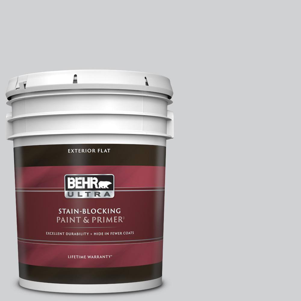 BEHR ULTRA 5 gal. #N510-1 Silver Shadow Flat Exterior Paint & Primer ...