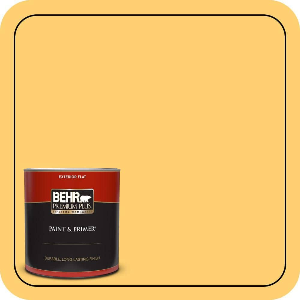 BEHR PREMIUM PLUS 1 qt. #320B-6 Mellow Yellow Flat Exterior Paint ...