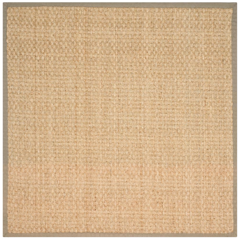 SAFAVIEH Natural Fiber Natural/Olive 4 ft. x 4 ft. Border Woven Square ...