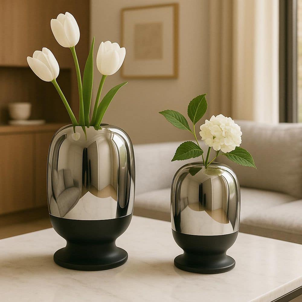 castellousa Silver 10 in. and 8 in. Modern Cylinder Decorative Glass ...