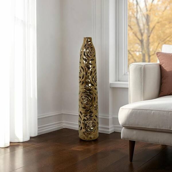 Benjara Reky 32.75 in. Bronze Ceramic Bud Decorative Vase BM330180 ...