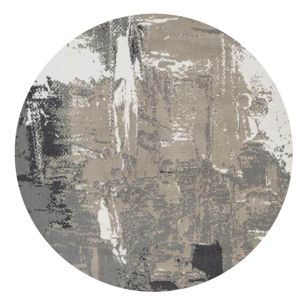 HomeRoots 8 ft. Round Ivory and Gray Abstract Area Rug 2000531744 - The ...