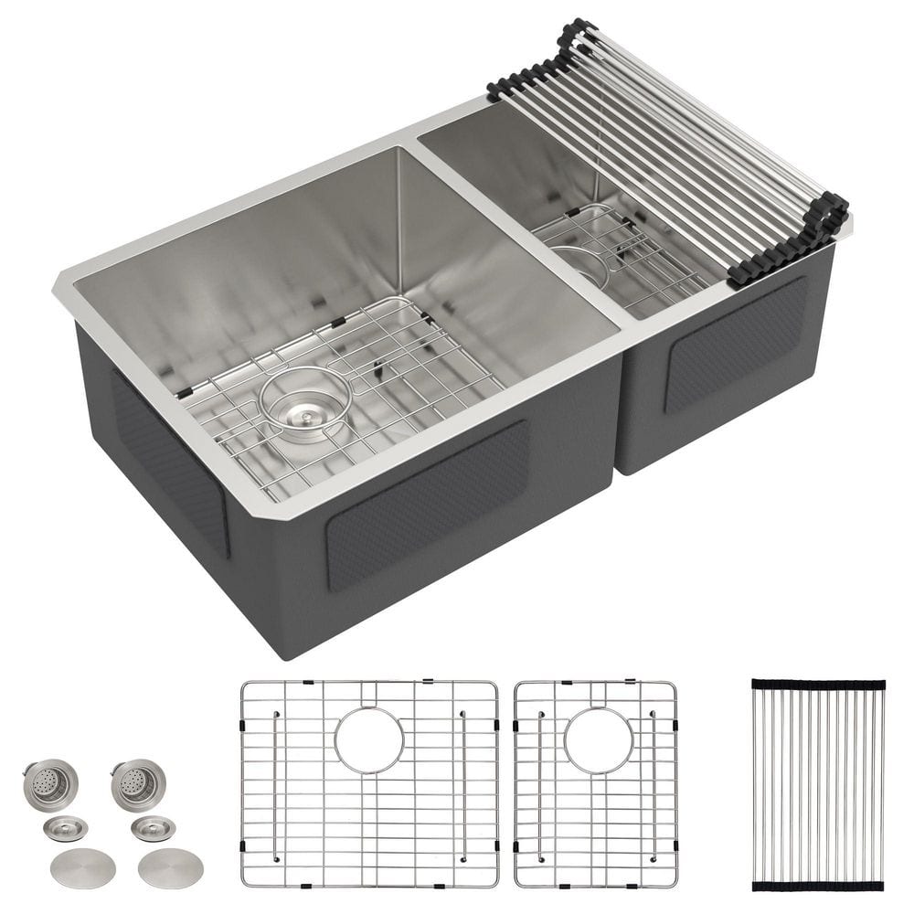 Fulorni 36 in. Undermount 60/40 Split Large Double Bowl Kitchen Sink,16 ...