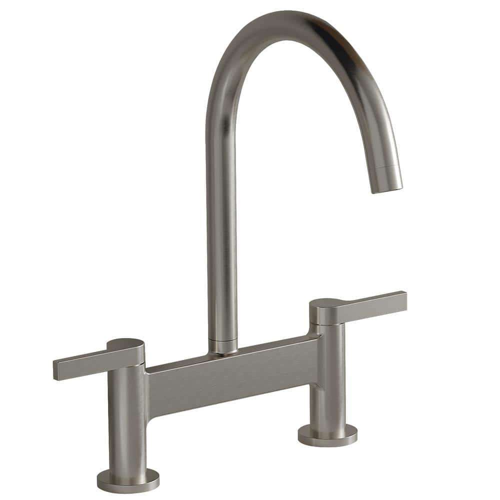BWE Modern Double Handle 2 Holes Deck Mount Bridge Kitchen Faucet With ...