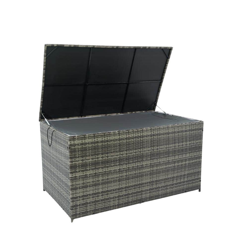WELLFOR 200 Gal. Mix Gray Wicker Outdoor Storage Box Deck Box with Lid ...