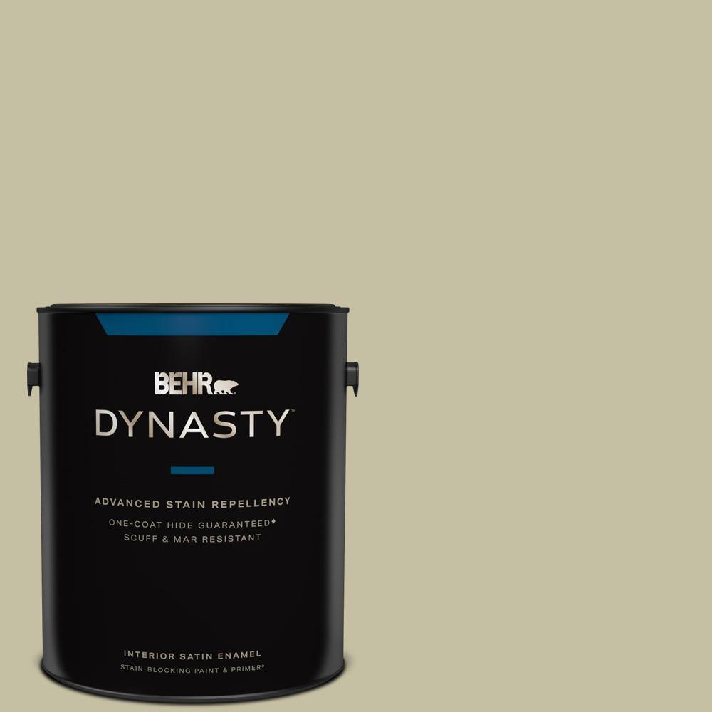 BEHR DYNASTY 1 gal. #S350-3 Washed Olive One-Coat Hide Satin Enamel ...